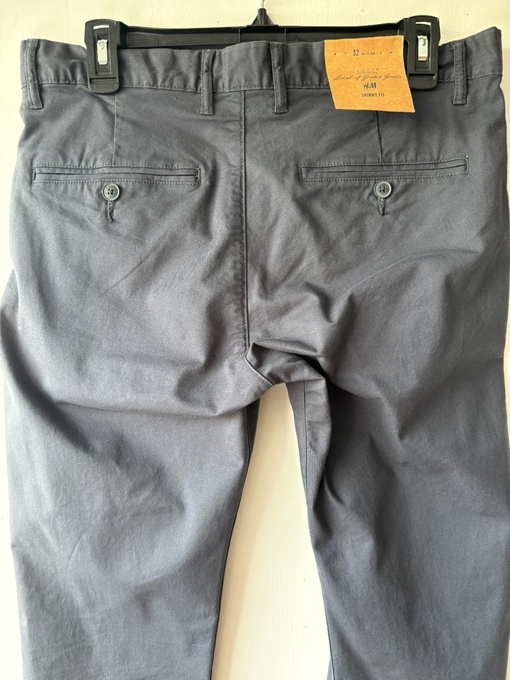 H&M L.O.G.G. Men’s Charcoal Gray Skinny Fit Chinos Flat Front Pants W32 ...