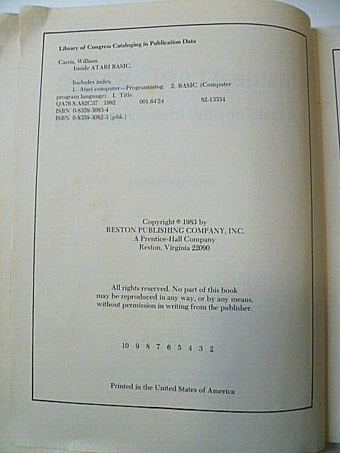 Inside ATARI Basic 1983 Vintage Manual Bill Carris | eBay