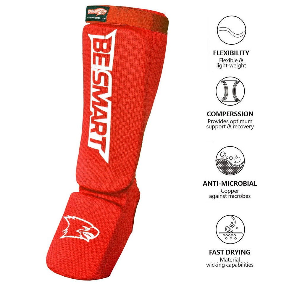 BE SMART ELASTIC CLOTH SHIN & INSTEP GUARDS - Muay Thai MMA Taekwondo ...