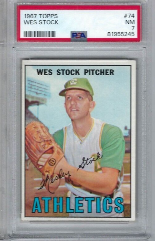 1967 Topps baseball card #74 Wes Stock Kansas City Athletics A's graded ...