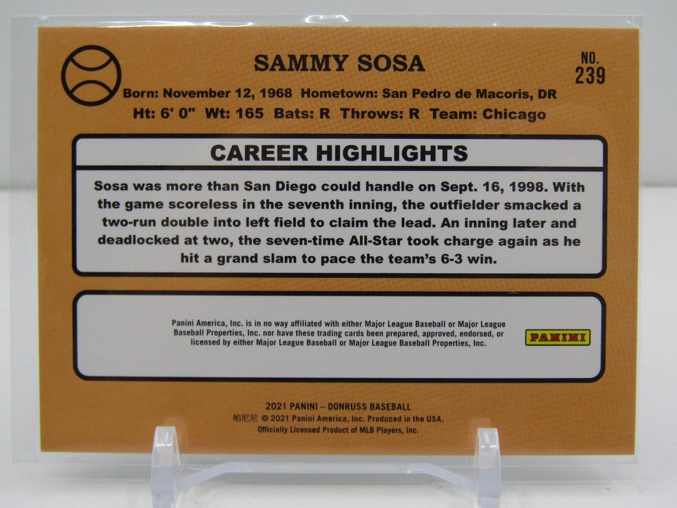 SAMMY SOSA 2021 DONRUSS SEASON STATS! #079/158! CHICAGO CUBS! | eBay