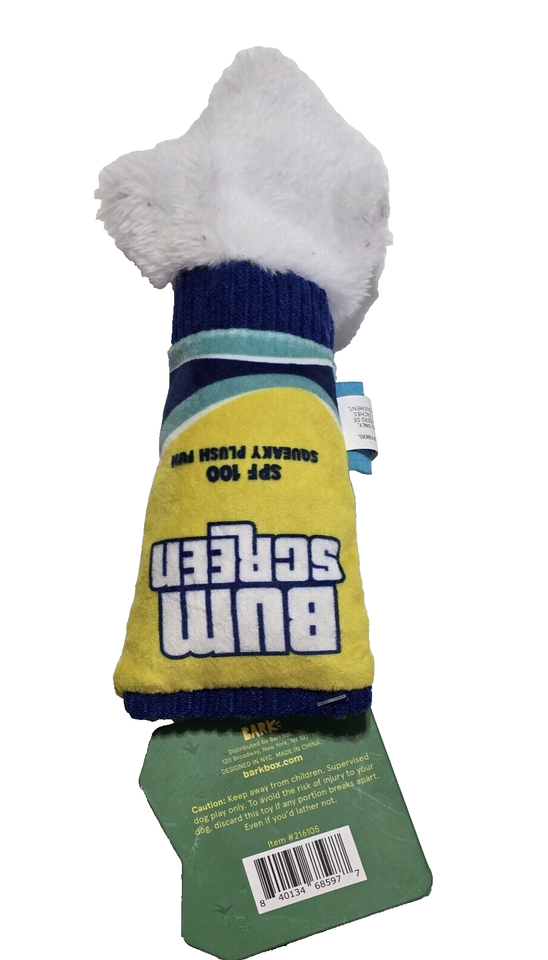 New Bark Box Plush Dog Toy Sun Block Bum Screen Squeaky Crinkle Size S ...