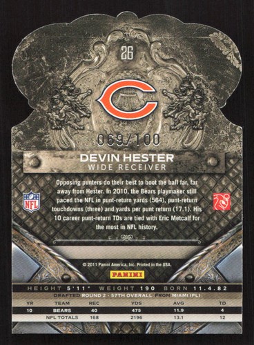 2011 Panini Crown Royale Devin Hester Blue #/100 #26 Card | eBay