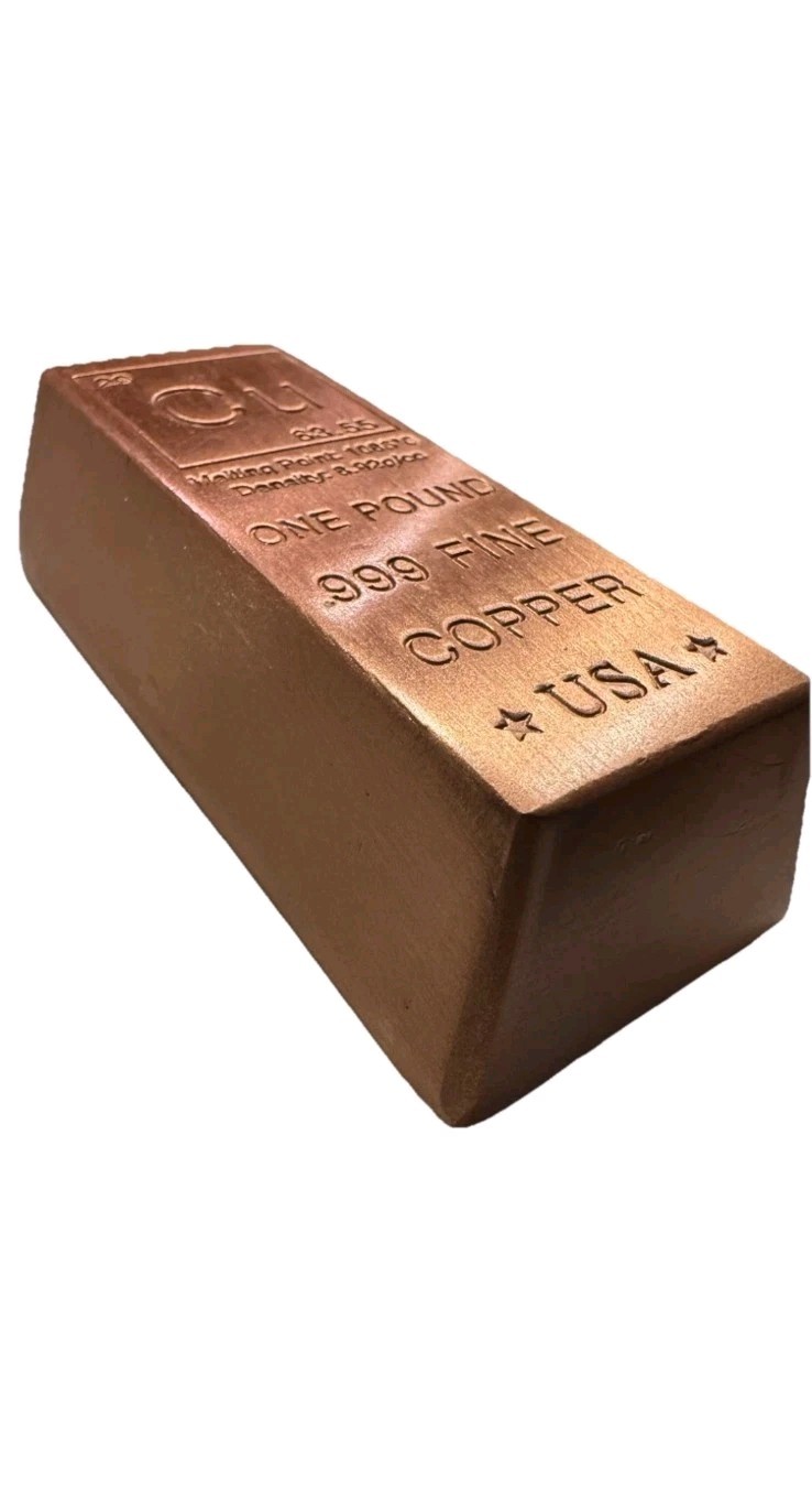 1 LB .999 Fine Copper Bullion Bar USA Copper w/Certificate of ...