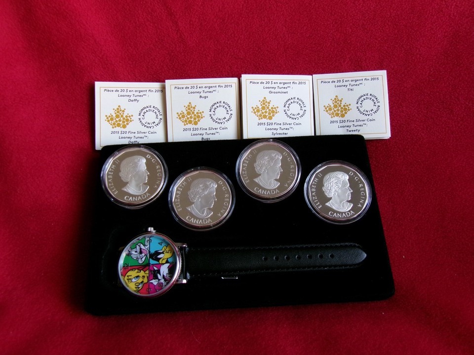 2015 Looney Tunes Four Coin and Watch set ea. 1oz. 99.99 Silver Color ...