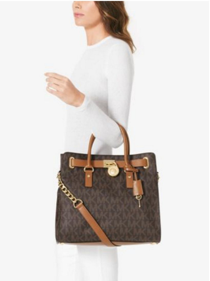 Michael Kors Hamilton PVC LG Signature Tote, Shoulder Bag $348 Brown ...