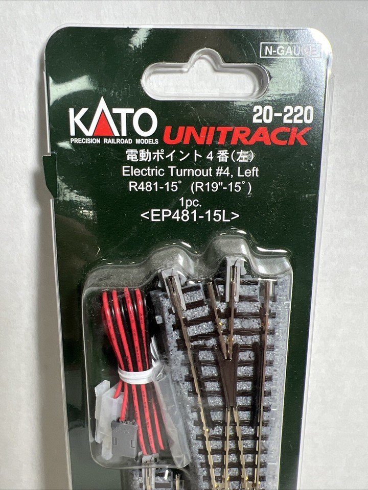N Scale KATO 20-220 Unitrack Electric Turnout #4, Left R481-15 (R19"-15 ...