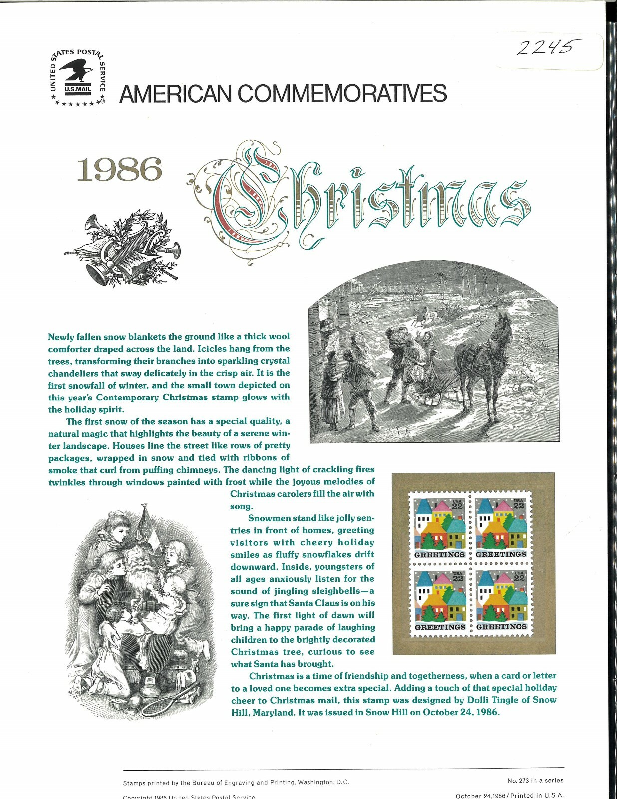 USPS COMMEMORATIVE PANEL #273 CHRISTMAS TREES #2245 | eBay
