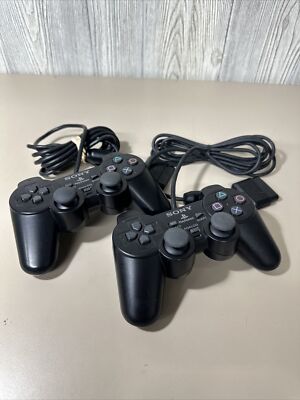 2 Sony PlayStation PS1 PS2 Black Dual Shock 2 Controller Auth Classic ...
