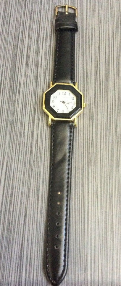 Geneva Women's Watch Octagon White Dial Arabic on a Black Leather Band ...