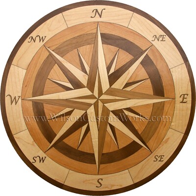Compass Rose Assembled Wood Floor Inlay Select Size 18-36" Flooring ...