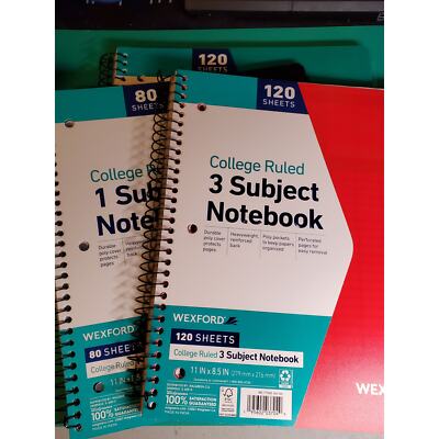 Wexford 2x 3 Subject and 1x 1 Subject Notebooks - Lot of 3 | eBay