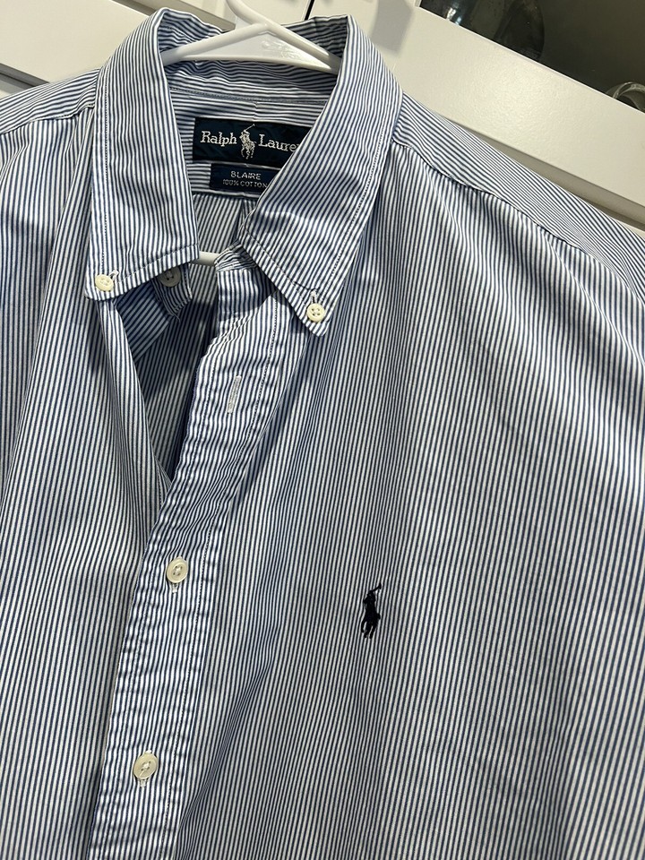 Ralph Lauren “Blaire” Shirt size L blue and white striped | eBay