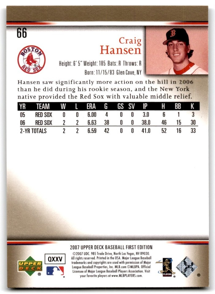 2007 Upper Deck First Edition Craig Hansen Baseball Cards #66 | eBay