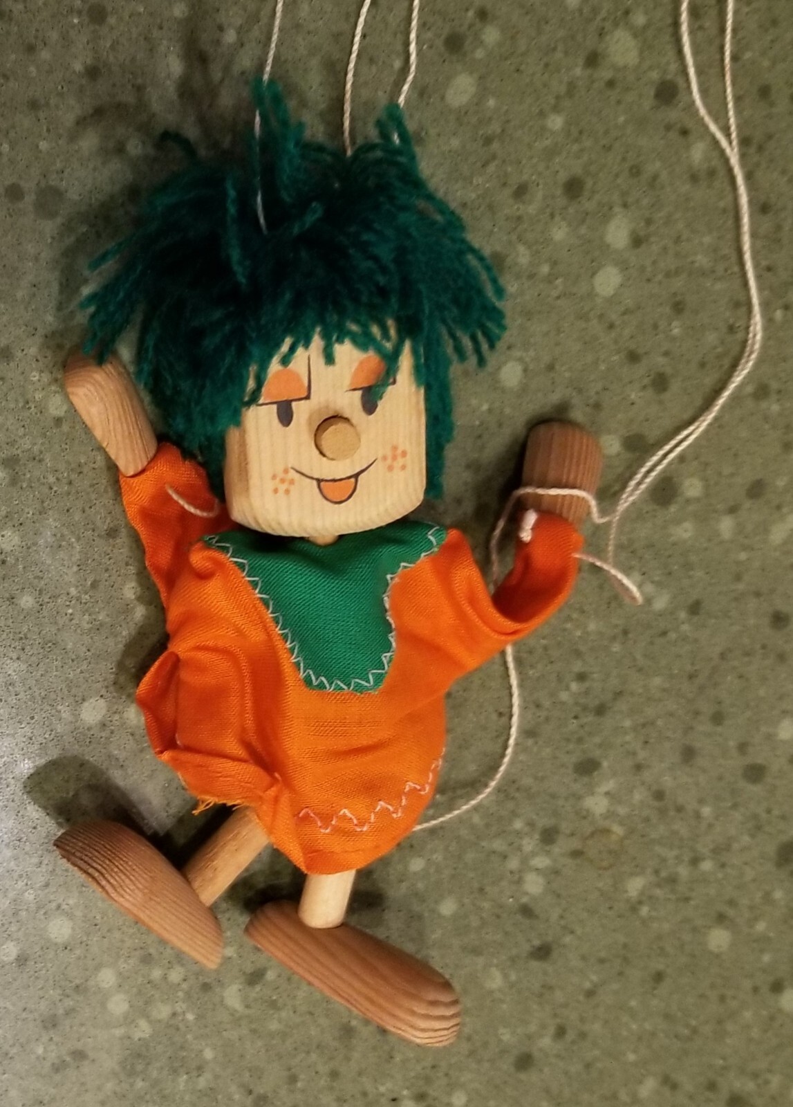 Vintage Wooden Block Square Head Yarn Hair Wood STRING PUPPET ...