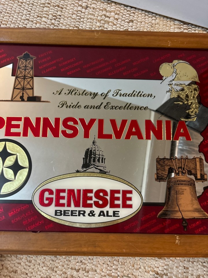 VTG Genesee Beer & Ale Wood Framed Mirror Beer Sign Pennsylvania 16.5 ...
