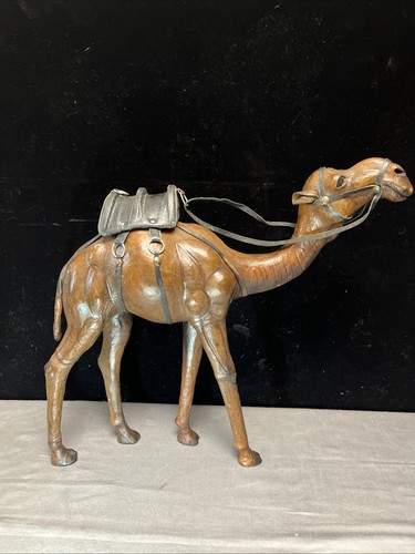 Rare Vintage Large Leather Hand Wrapped Camel Figurine w Glass Eyes Vtg ...