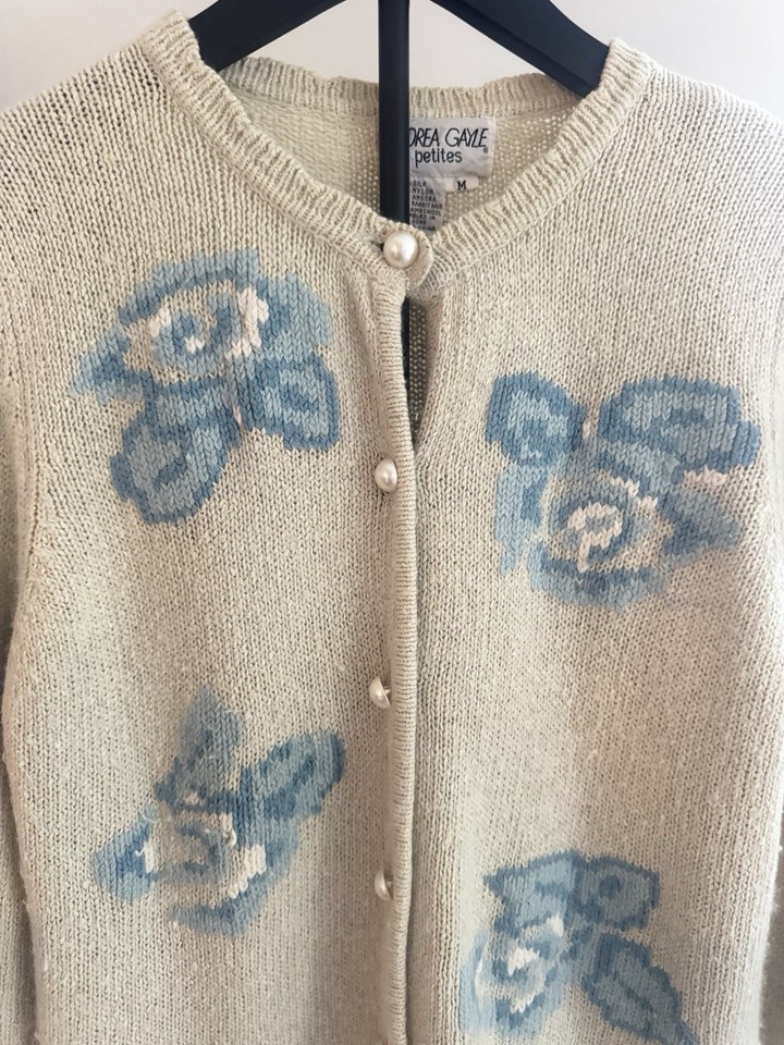 Vtg Andrea Gayle Petites Silk Blend Cardigan Pearl Buttons Floral Sz M ...