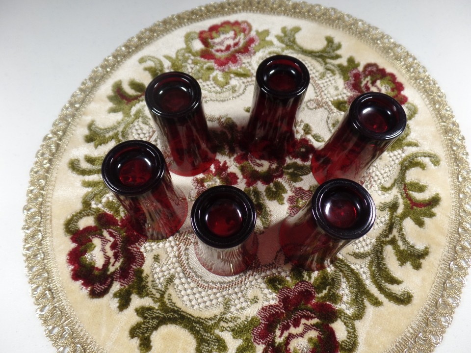Vintage Set Of 6 Ruby Red Cordial Whiskey Shot Glasses 3" Barware | eBay