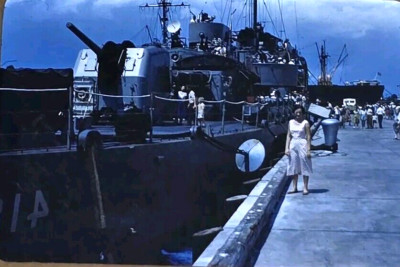 Kodak Kodachrome 35mm Slide Red Border Photo Woman with Navy Ship USS ...