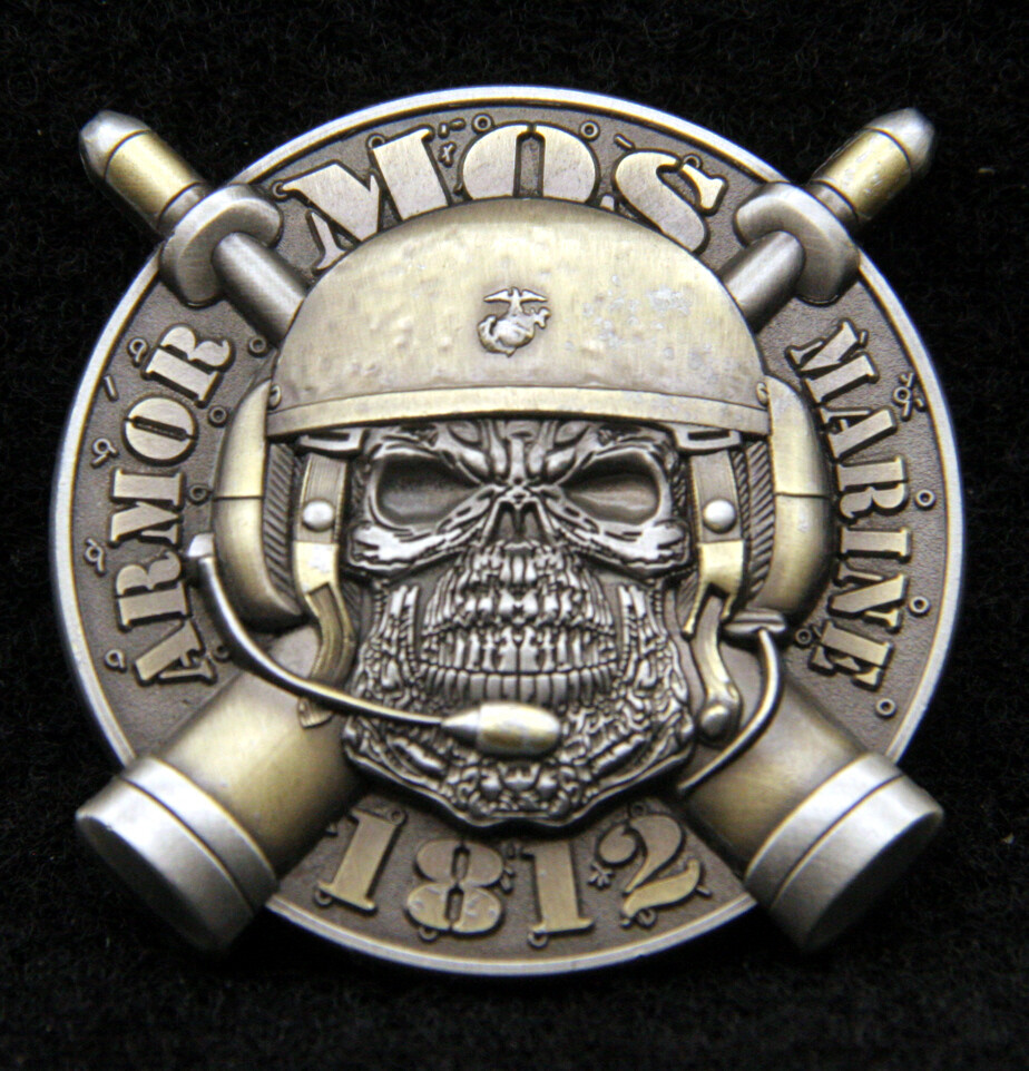 MOS 1812 M1A1 TANK CREWMAN CHALLENGE COIN US MARINES PIN UP BATTLE TANK ...