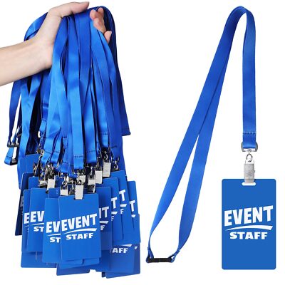 Qilery 50 Pcs Blue Event Staff Lanyards with PVC Plastic Event Pass ...