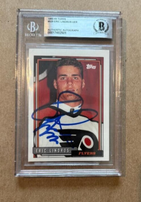 Signed ERIC LINDROS Philadelphia Flyers 1992-93 Topps card #529 Beckett ...