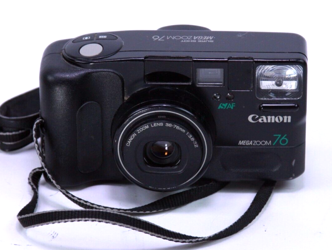 Vintage genuine Canon sure shot Mega Zoom 76 Film Camera 38 - Powers On ...
