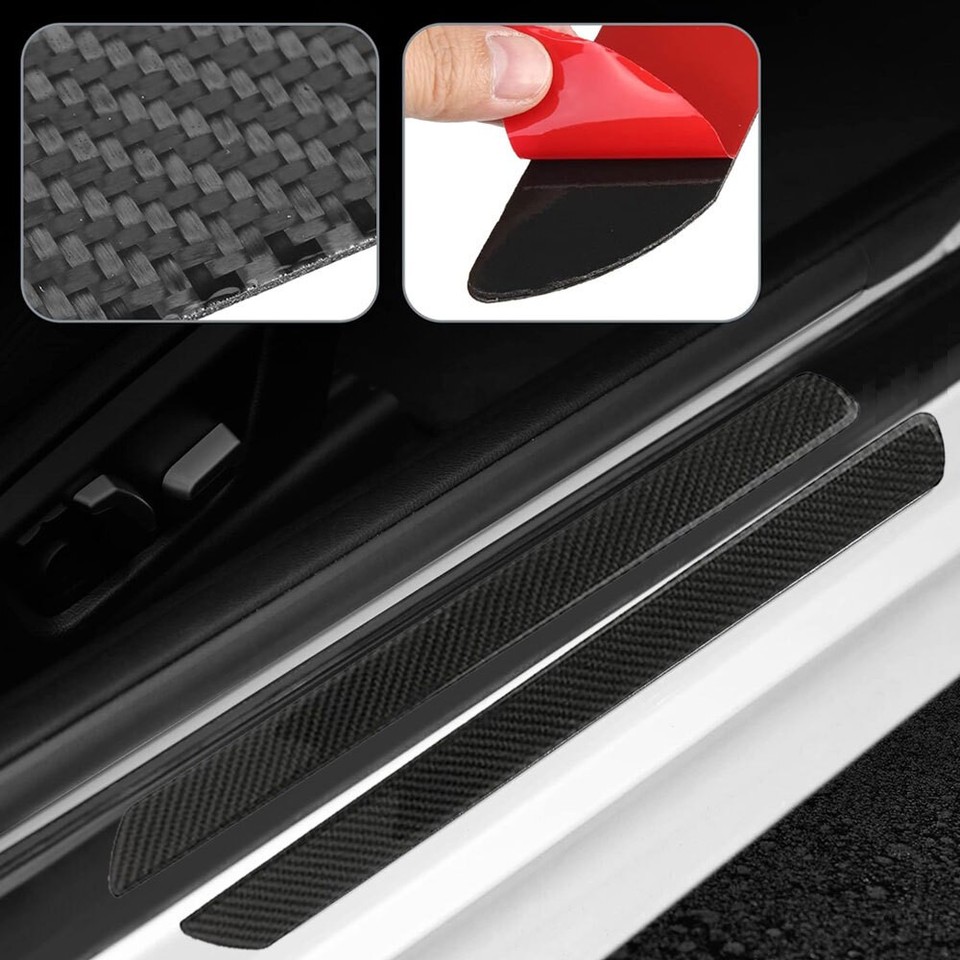 2x Carbon Fiber Black Car Scuff Plate Door Sill Cover Panel Step ...