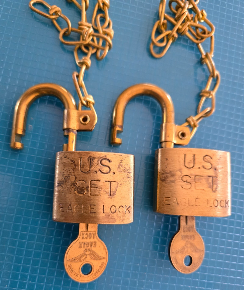 Lot of 2 Eagle U.S. SET Military Brass Padlock Lock with Keys | eBay