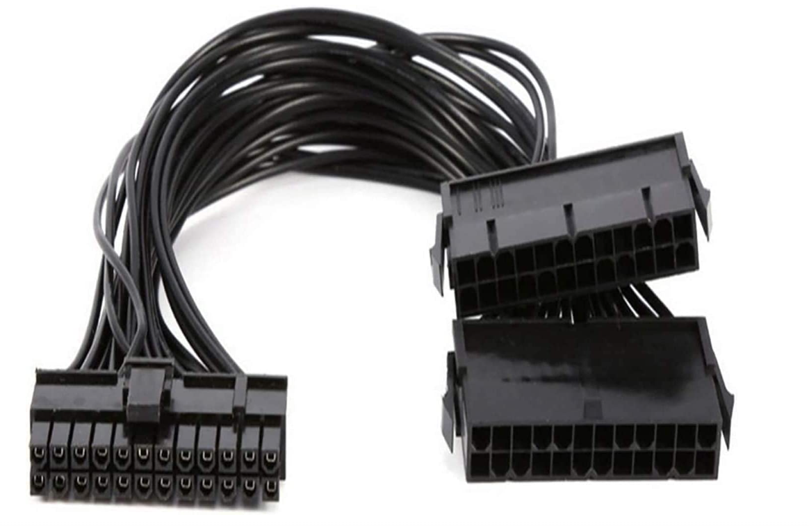 PSU Adapter,Dual PSU Power Supply 24 Pin Extension Cable, for ATX ...