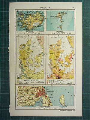1921 MAP ~ DENMARK ~ POPULATION FAROE ICELAND COPENHAGEN ENVIRONS | eBay