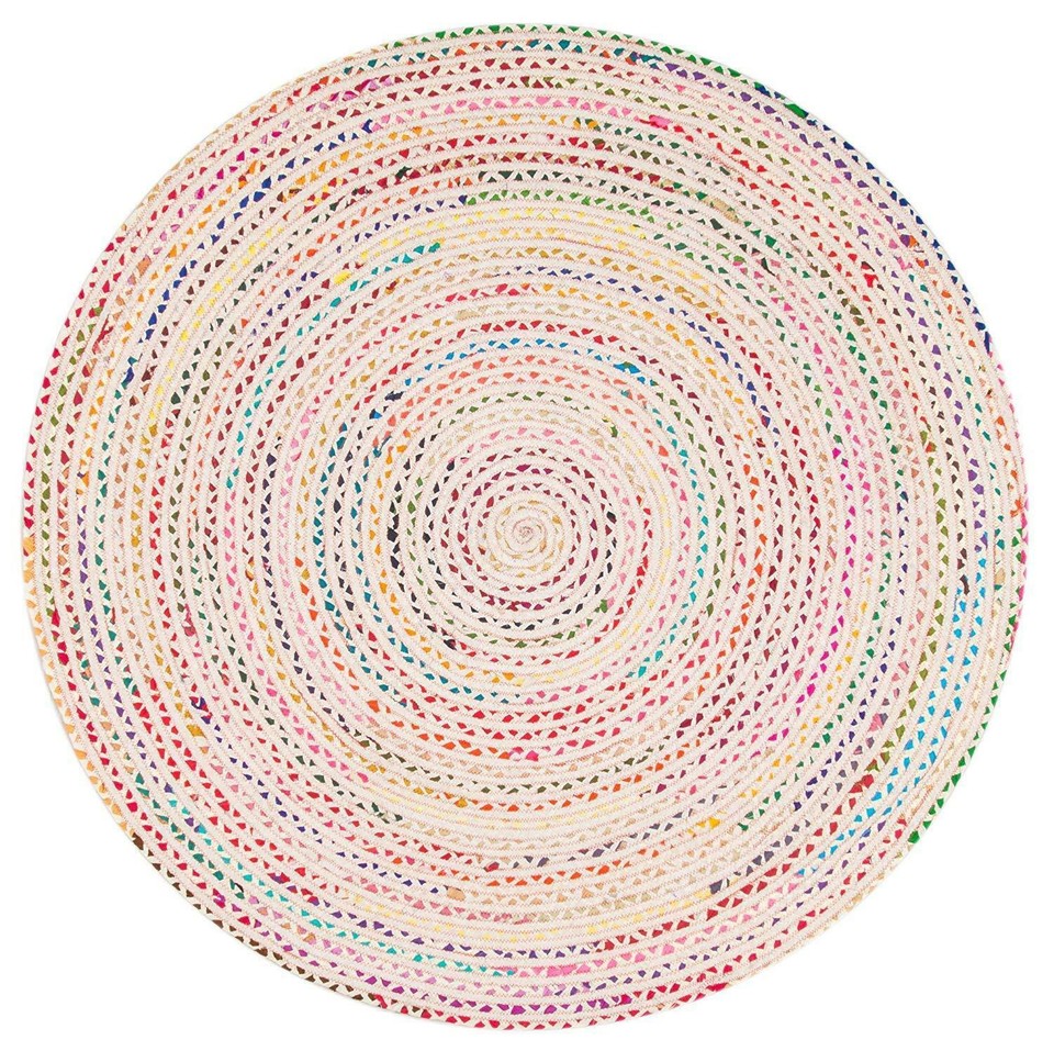 Braided Round Natural & Multi Colour Cotton Area Floor Rug Rags Carpet ...