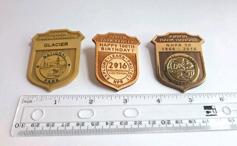 3 Junior Park Ranger Badges Pins 2016 100th NPS Glacier NHPA 50 Wood ...