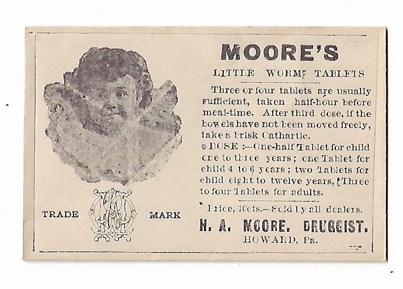 Old Medicine Envelope Moore's Little Worm Tablets HA Moore Druggist ...