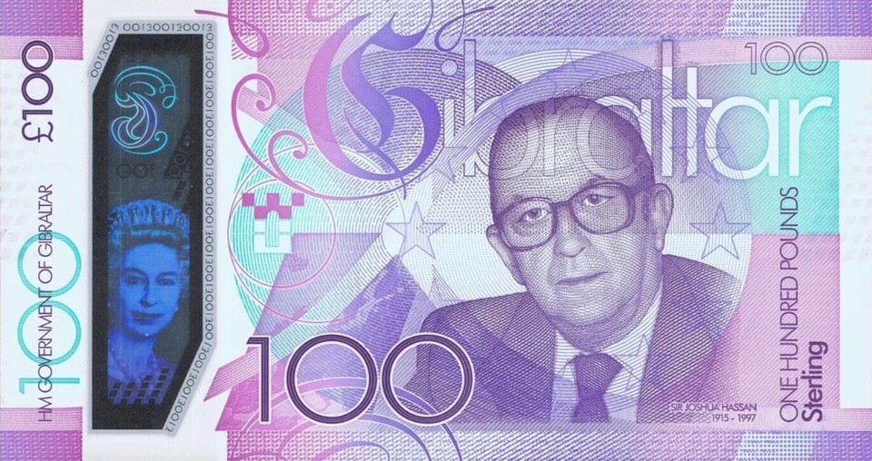Gibraltar Polymer Notes 100 Pound Circulated Queen Elizabeth II. Pound ...