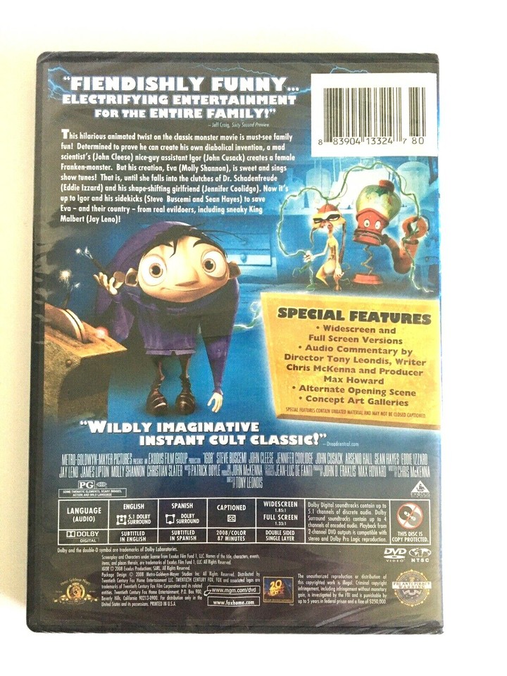 Igor DVD John Cusack, Steve Buscemi, Jay Leno & James Lipton (New ...