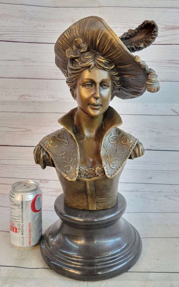 Bronze Bust Sculpture of a Victorian or Edwardian Woman in a Hat on ...