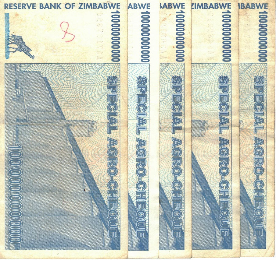 Zimbabwe 100 Billion Special Agro Cheque 2008, P-64 USED x 5 pcs | eBay
