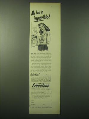 1948 Executone Intercom Ad - My boss is impossible! | eBay