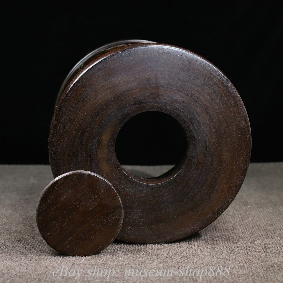 10.8" Old Chinese Huanghuali Wood inlay shell Flower Bird Round Pen ...