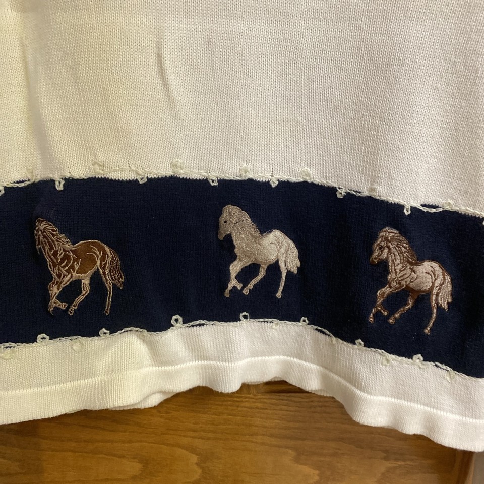 Country Tease Horse Sweater By Adobe Rose -Size M Cream With Embroidered Horses | eBay