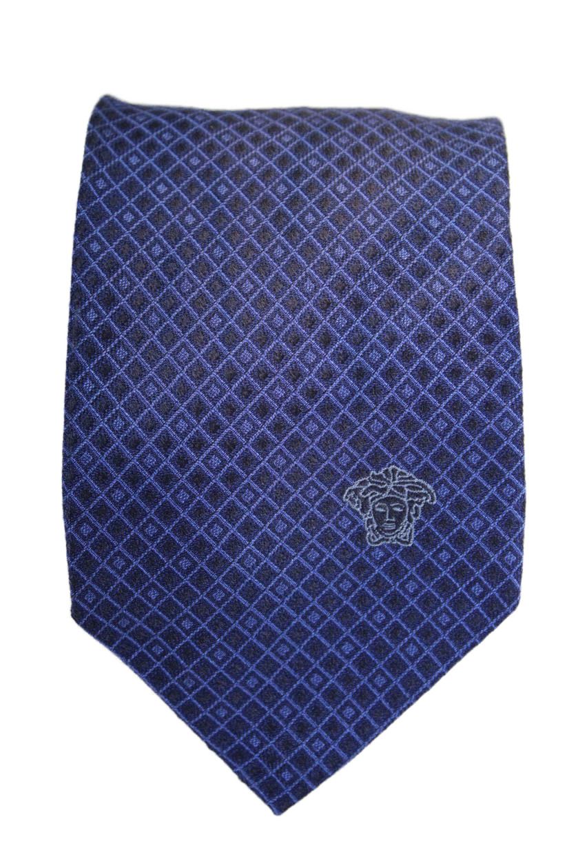 Versace Mens Silk Diamond Print Classic Neck Tie Blue… - Gem