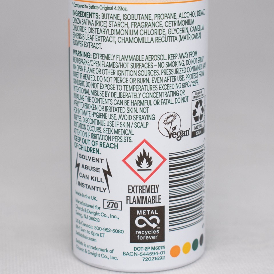 5X Batiste Naturally Plant Powered Dry Shampoo Green Tea And Chamomile ...