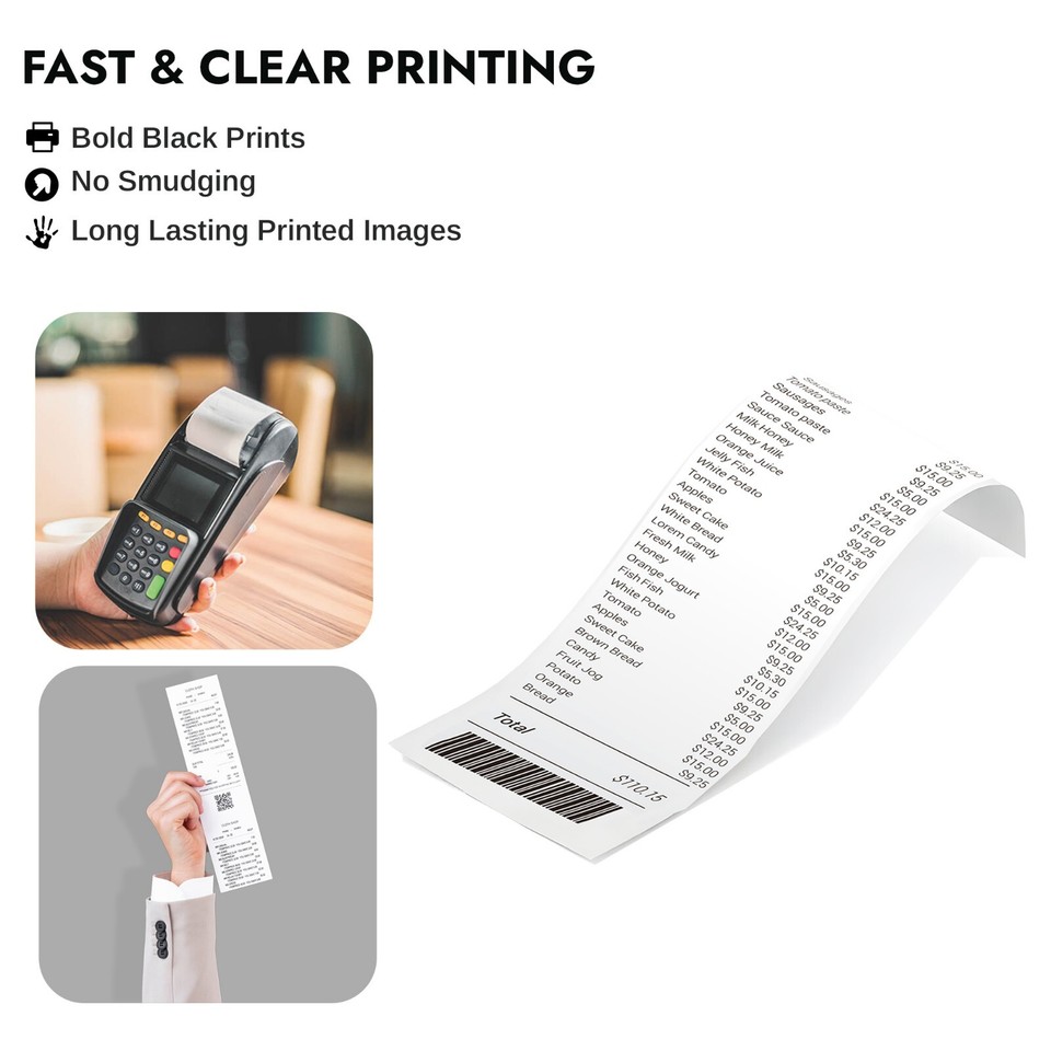 57x40 Thermal Receipt Paper Till Roll Credit Card Machine Compatible ...