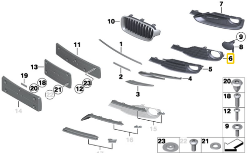 BMW Genuine F30 F31 3 Front Right Fog Light Luxury Partially Open Grill ...