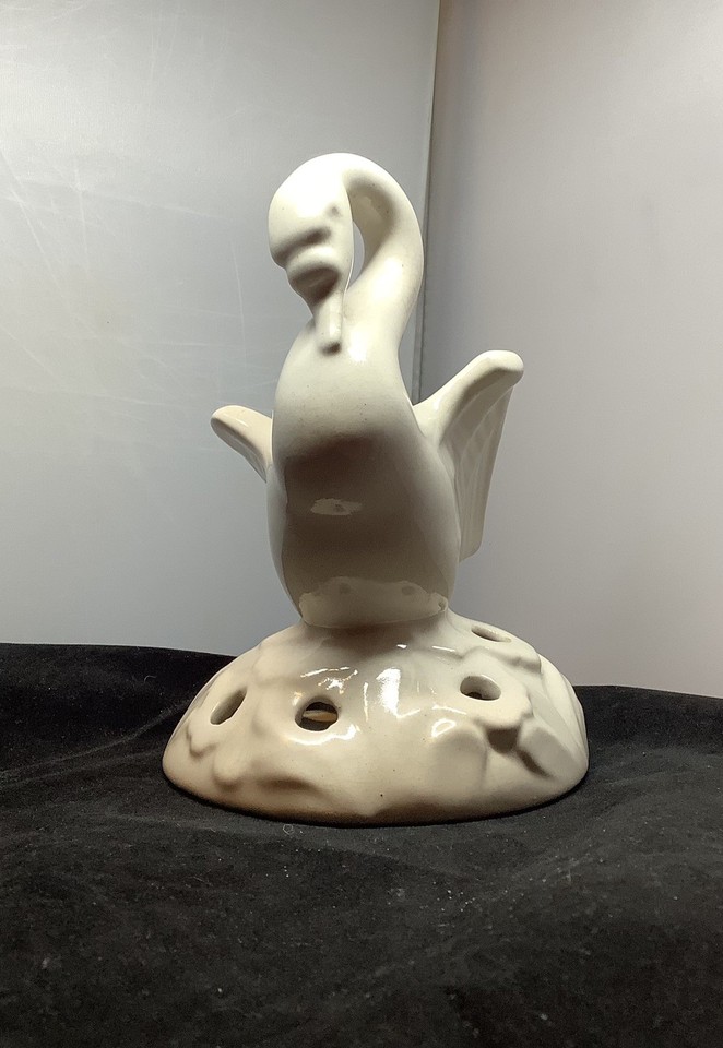 FULPER POTTERY Art Deco Figural Duck Flower Frog White | eBay