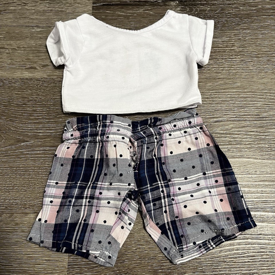 Build A Bear Pink Blue Purple Plaid Flower PJs Pajamas Teddy Clothes ...