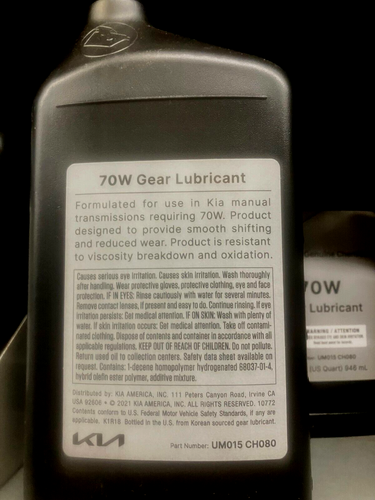 Genuine Kia MTF SAE 70w Gear (6) Um015-ch080 for sale online | eBay