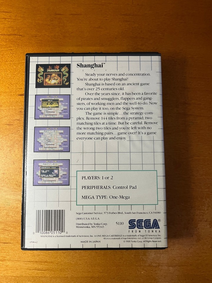 Shanghai (Sega Master, 1988) Cib Tested! Great Condition Authentic ...